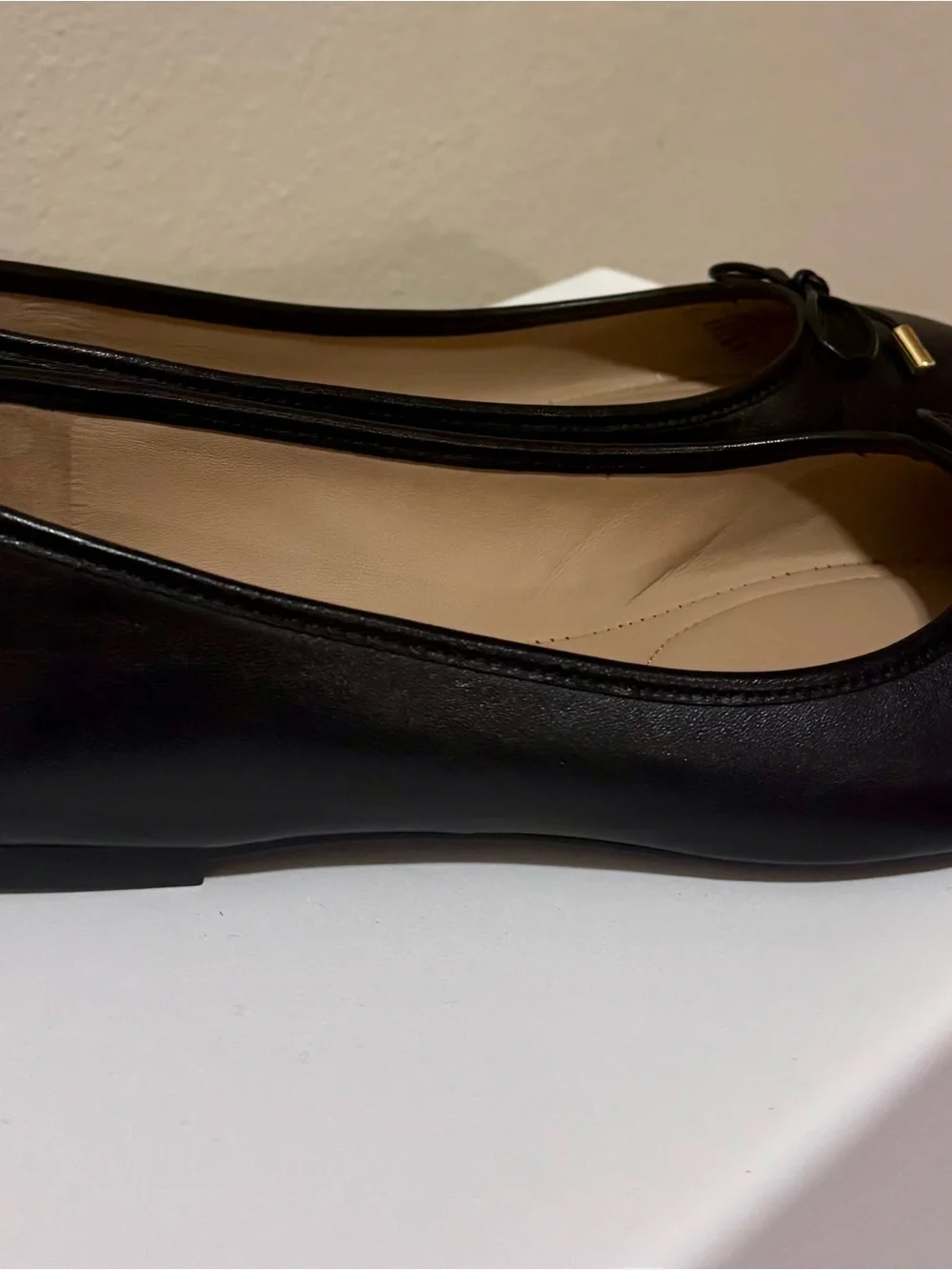 Shoes | Ralph Lauren Black Leather Ballet Flats With Bow | Poshmark